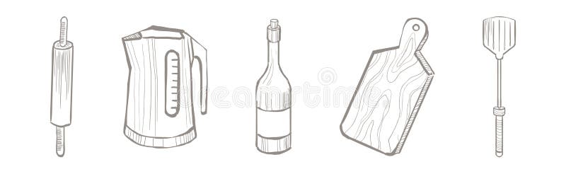 Kitchen Utensils and Kitchenware Hand Drawn Item and Object Vector Set ...