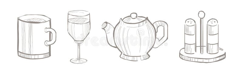 Kitchen Utensils and Kitchenware Hand Drawn Item and Object Vector Set ...
