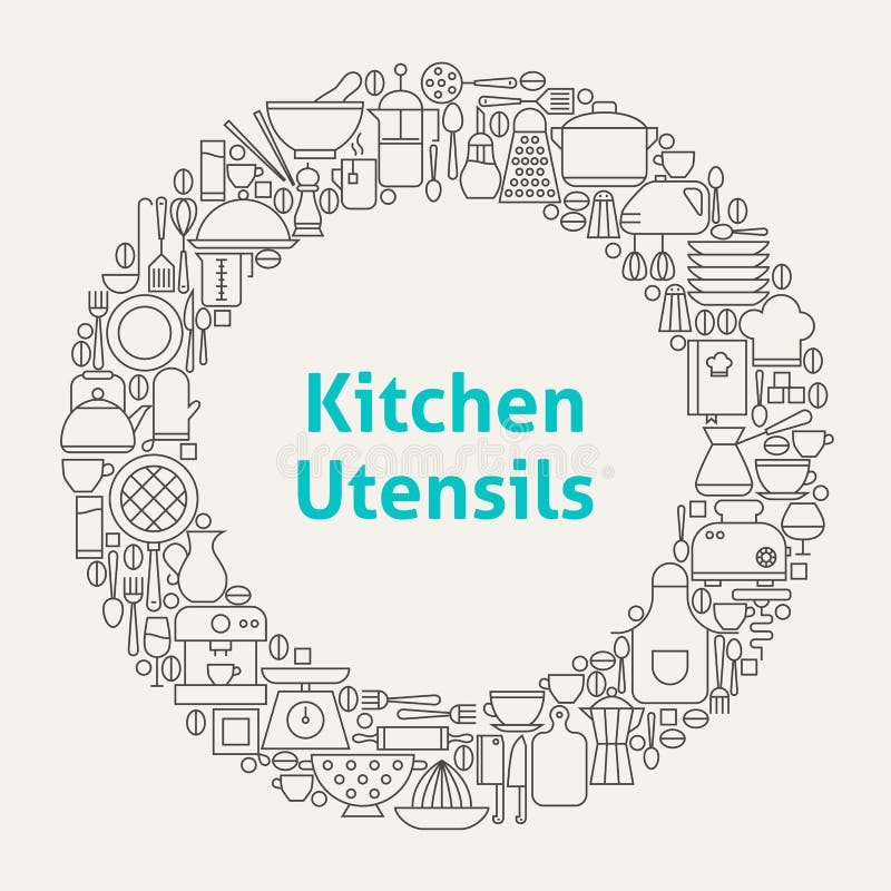 Kitchen Utensils Line Art Design Icons Big Set Stock Vector ...