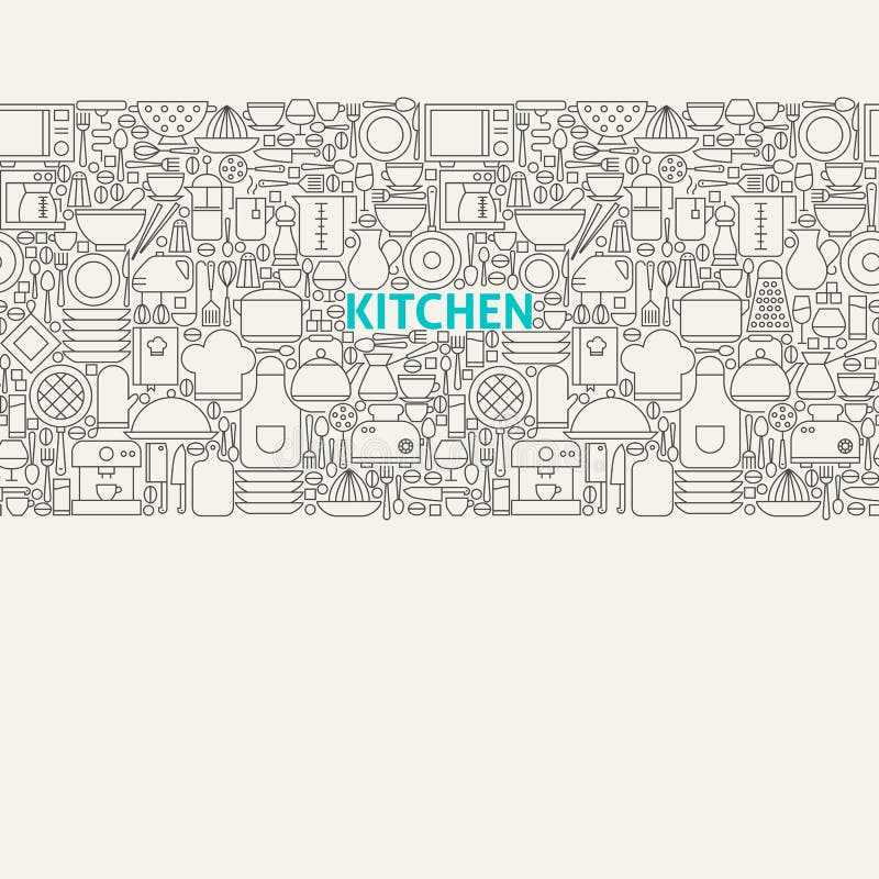 Kitchen Utensils Line Art Seamless Web Banner Stock Vector ...