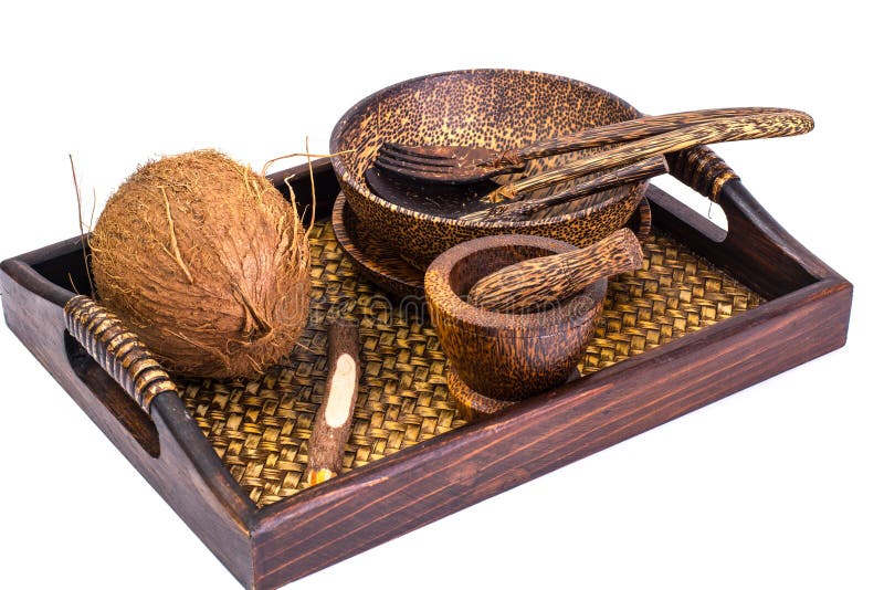 Kitchen Utensils Made from Coconut Stock Photo - Image of craft ...