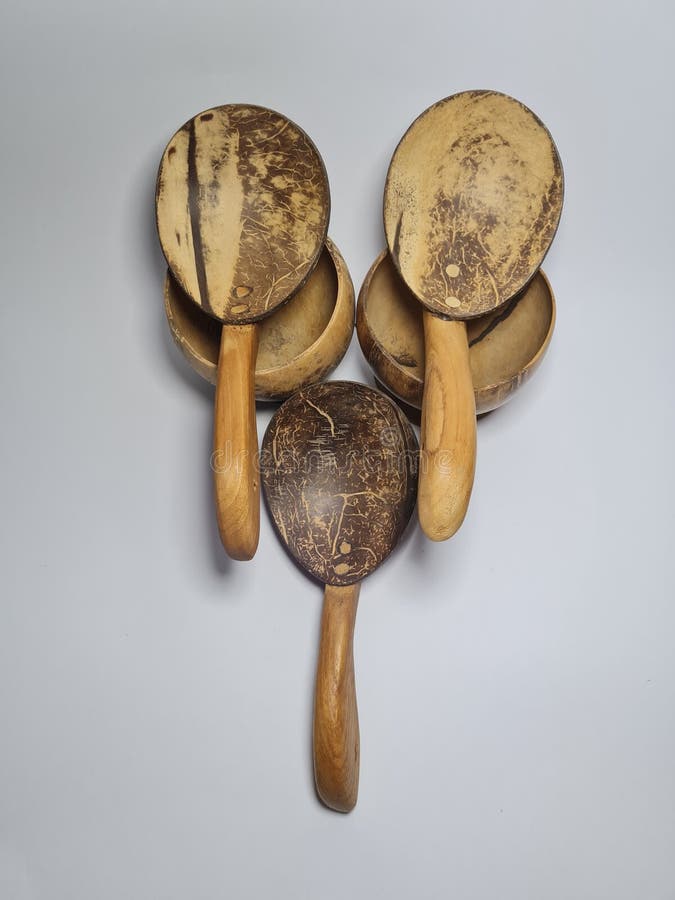 Kitchen Utensils Made of Wood and Coconut Shell Stock Photo - Image of ...