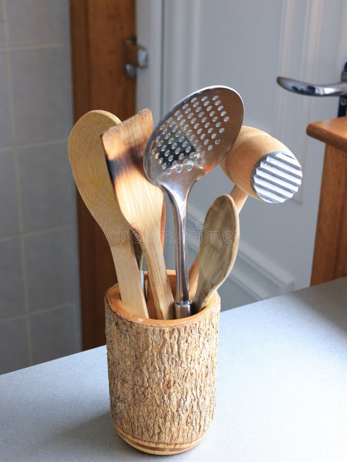 Kitchen Utensils Made of Wood in Kitchen Stock Photo - Image of hammer ...
