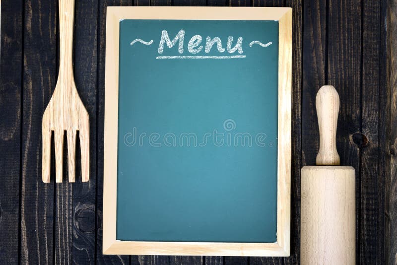 Kitchen Utensils and Menu on Table Stock Photo - Image of kitchen ...