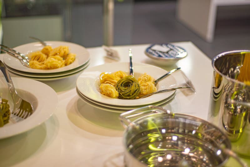 Kitchen Utensils: Pots, Plates with Food Stock Image - Image of kitchen ...