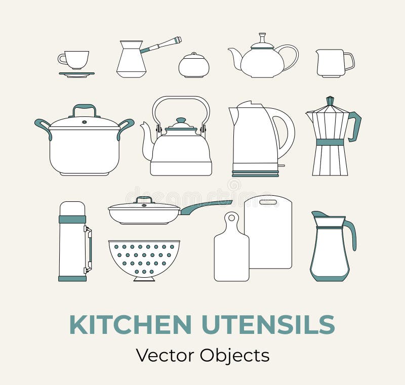 Kitchen Utensils Set Concept Vector Isolated. Home Restaurant ...