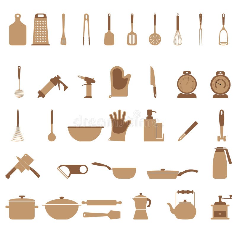 Kitchen Utensils Set of 36 Different Icons. Stock Vector - Illustration ...