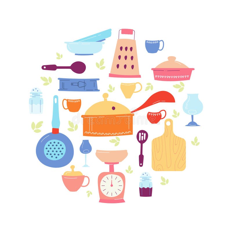 Kitchen Utensils Set of Elements for Home Cooking Stock Vector ...