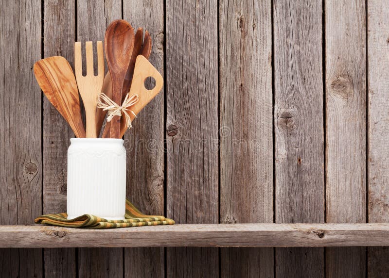Kitchen utensils on shelf stock photo. Image of spatula - 65178106
