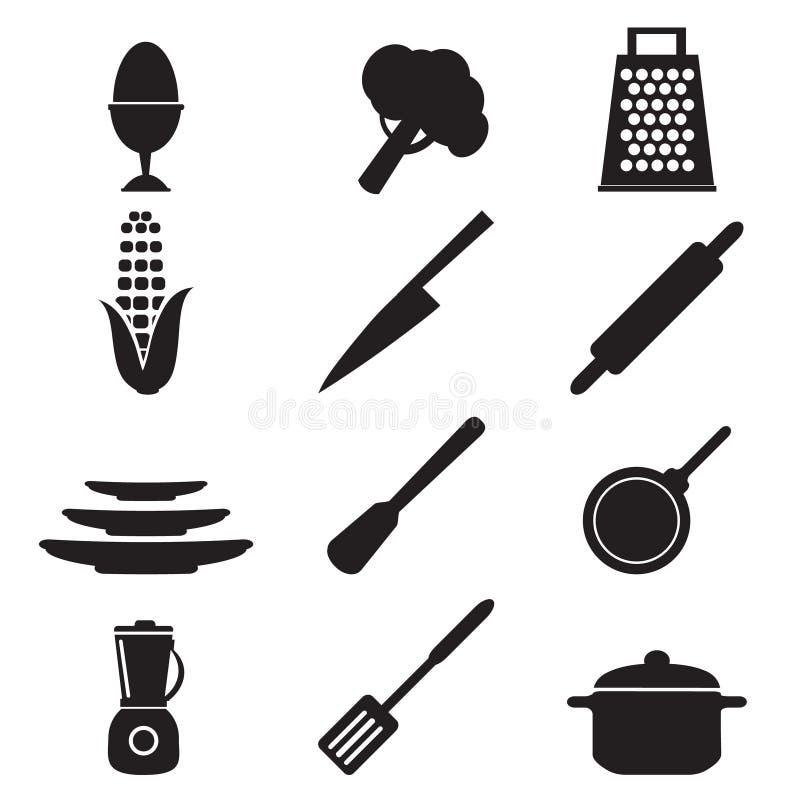 Kitchen Utensils Sign Set Illustration Stock Vector - Illustration of ...