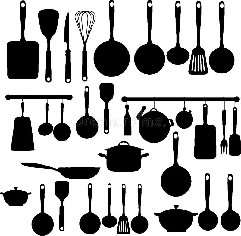 Kitchen Utensils Silhouette Tools Set Vector Illustration. Stock Vector ...