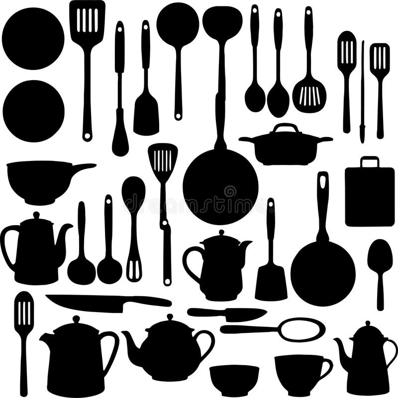 Kitchen Utensils Silhouette Tools Set Vector Illustration. Stock Vector ...