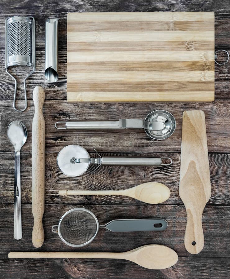 Kitchen Utensils on a Table Stock Image - Image of dinner, stainless ...