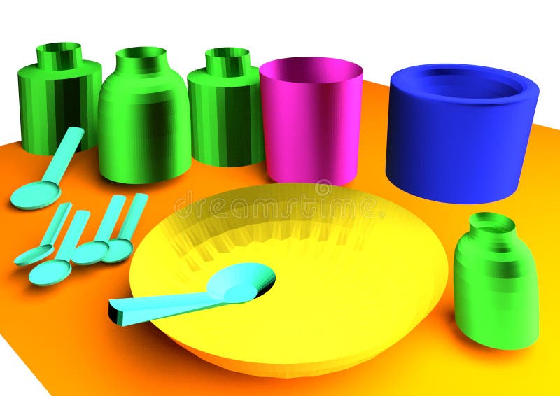 Kitchen Utensils and Tableware in 3D Design Stock Illustration ...