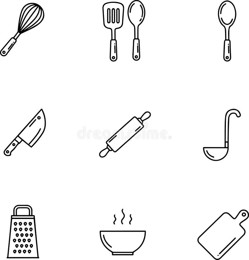 Kitchen Utensils and Tools for Cooking Icon Set Stock Vector ...