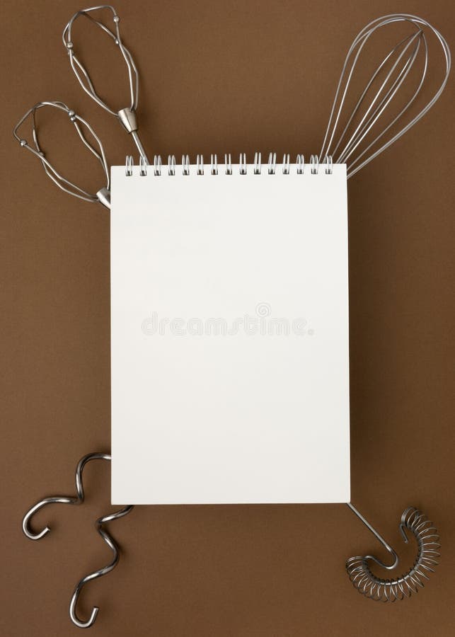 Kitchen Utensils Under Blank White Spiral Notebook Stock Image - Image ...