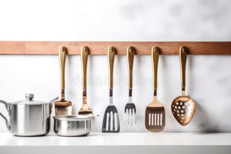 Kitchen Utensils on Wall. Generate Ai Stock Illustration - Illustration ...