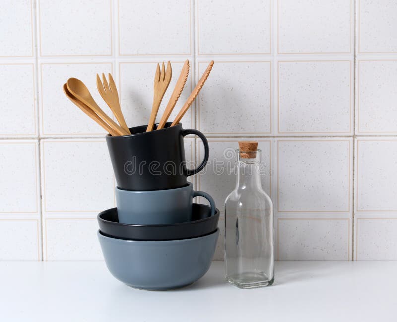 Kitchen Utensils on the White Table Stock Photo - Image of clean ...