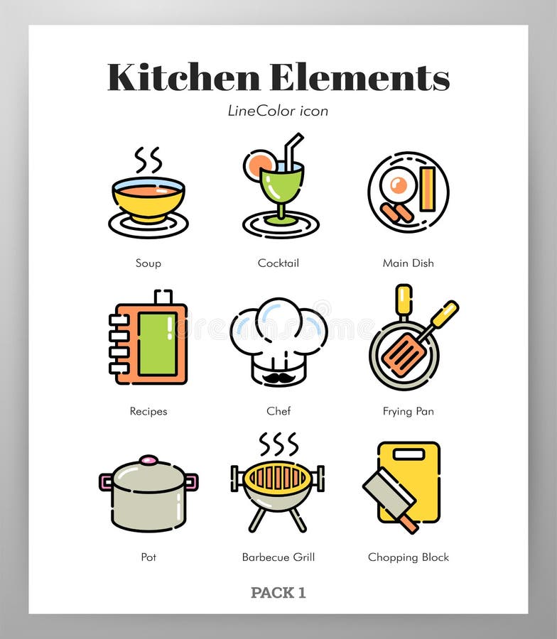 Kitchen elements Line pack stock vector. Illustration of cook - 147382988