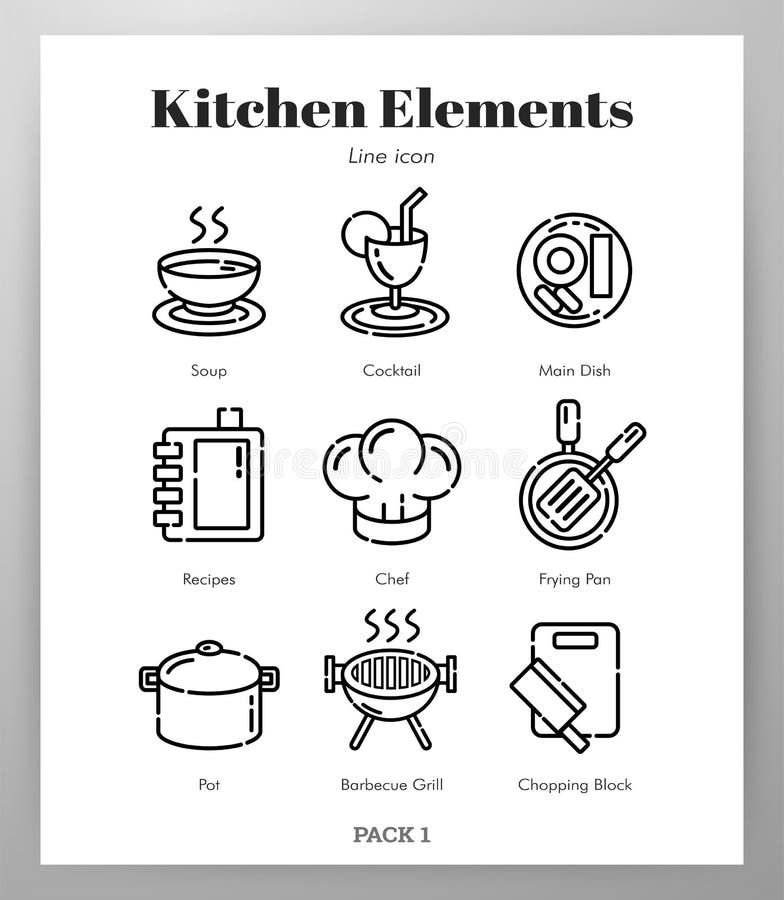 Kitchen elements Line pack stock vector. Illustration of cook - 147382988