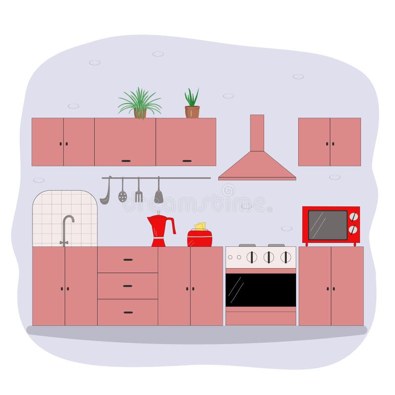 Kitchen. Vector Image of a Kitchen with Cupboards and Kitchen ...