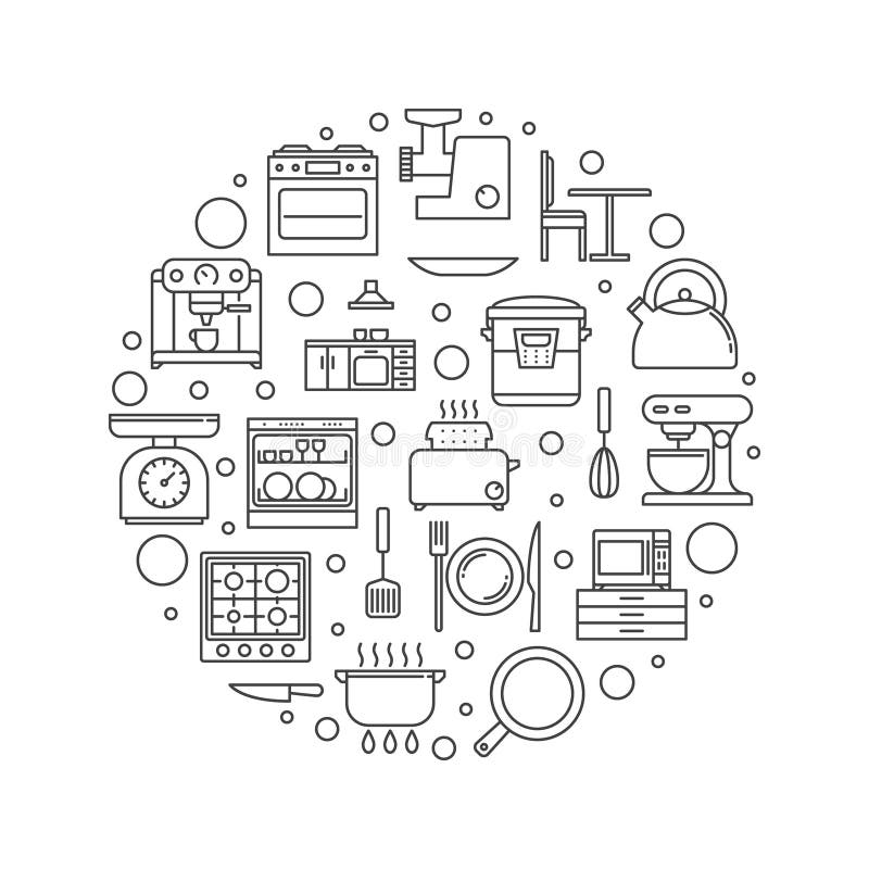 Kitchen Vector Round Concept Outline Minimal Illustration Stock Vector ...