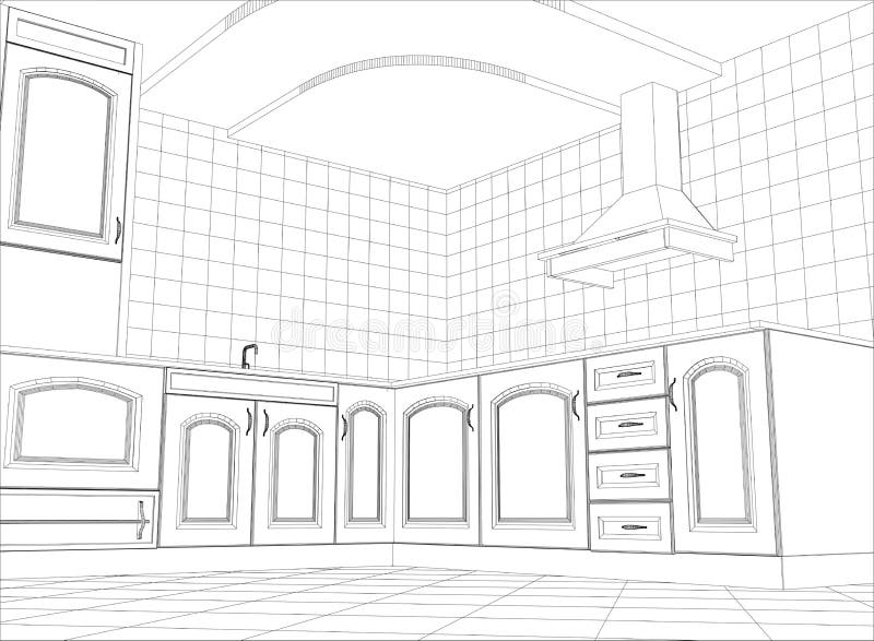 Kitchen Vector Sketch Interior. Illustration Stock Vector ...