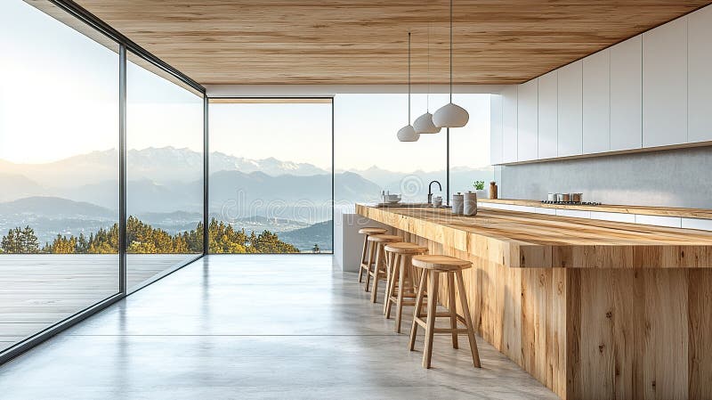 Kitchen View Counter, Stools, Open Window, Mountain Range, Interior ...
