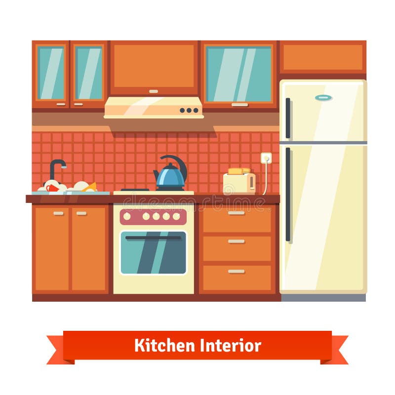 Kitchen wall interior stock vector. Illustration of drawer - 60012782