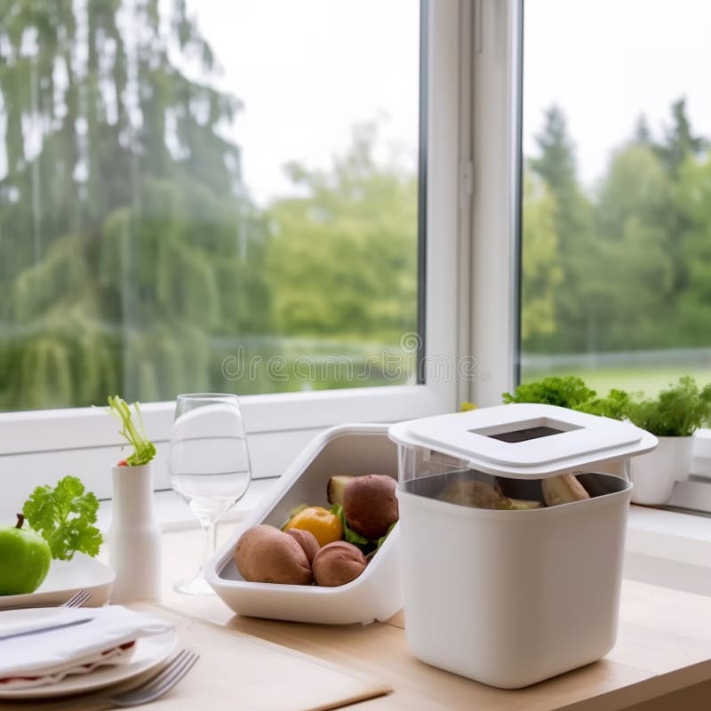 Kitchen Waste Compost Pot Containing Kitchen Waste on Table Stock ...