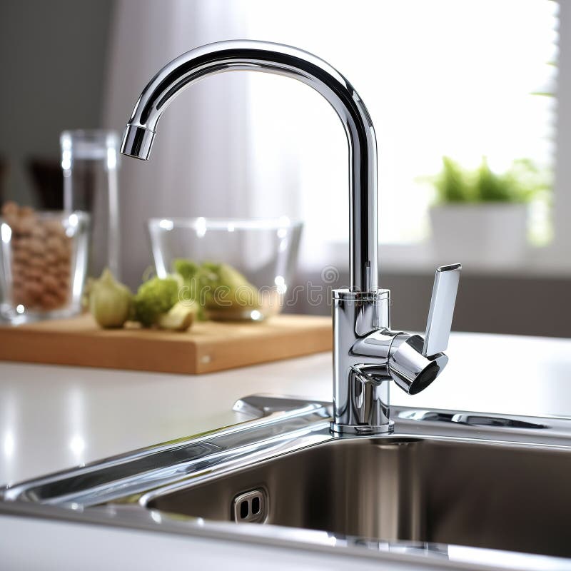 Kitchen Water Mixer. Water Tap Made of Chrome Material, Generative AI ...