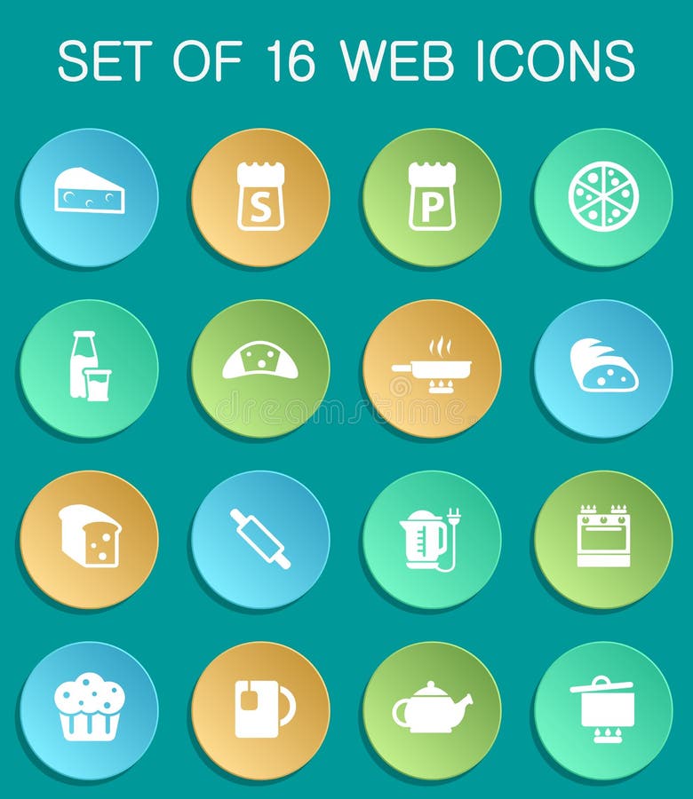 Kitchen Web Icons on Colorful Round Stock Vector - Illustration of menu ...