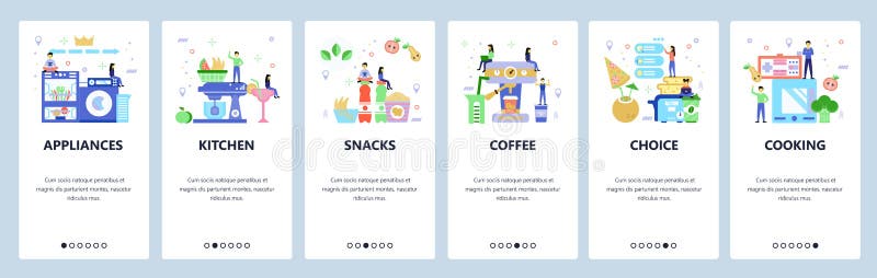 Kitchen Website and Mobile App Onboarding Screens Vector Template Stock ...