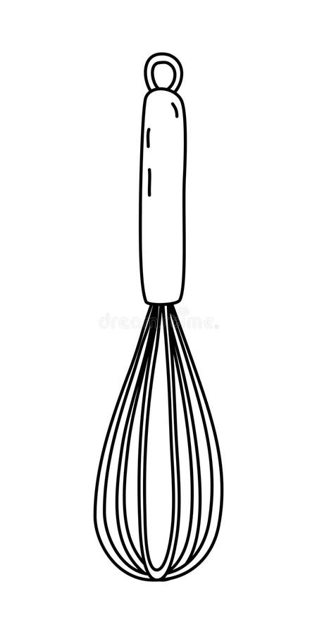 Kitchen Whisk, Doodle Style Flat Vector Outline for Coloring Book Stock ...