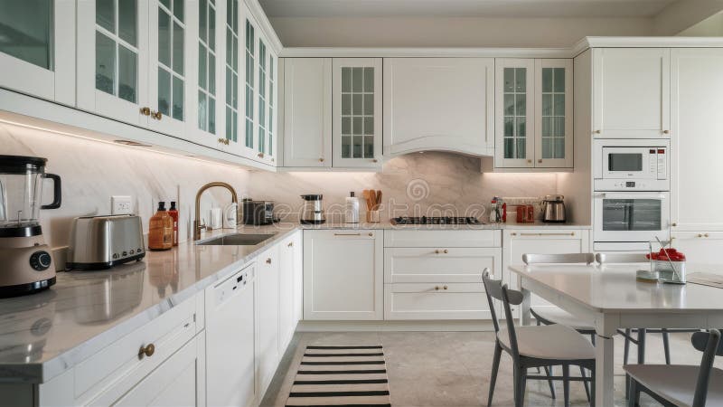 A Kitchen with White Cabinets and a Table in the Middle, AI Stock Photo ...