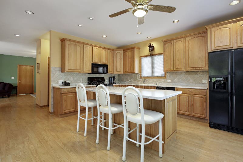 Kitchen with White Counter Island Stock Photo - Image of appliance ...