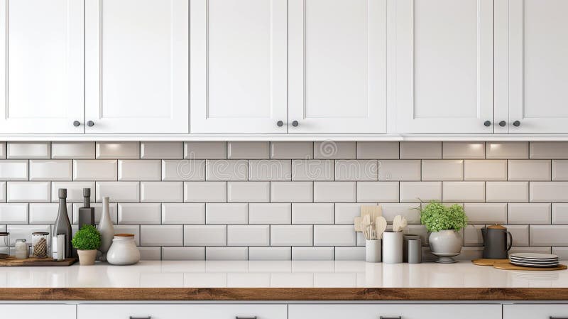 Kitchen white subway tile stock illustration. Illustration of classic ...