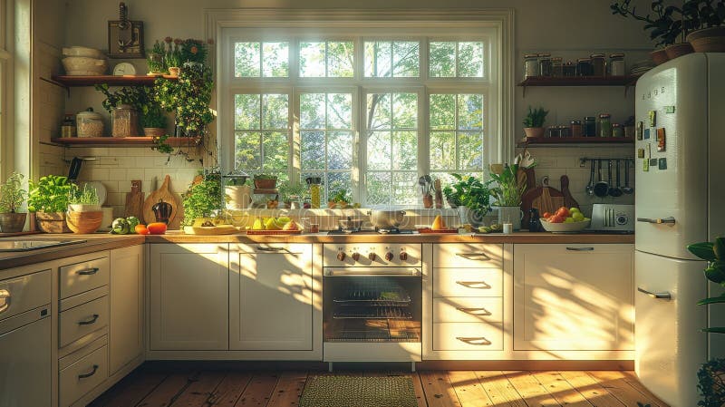 A Kitchen with a Window that Lets in Sunlight Stock Image - Image of ...