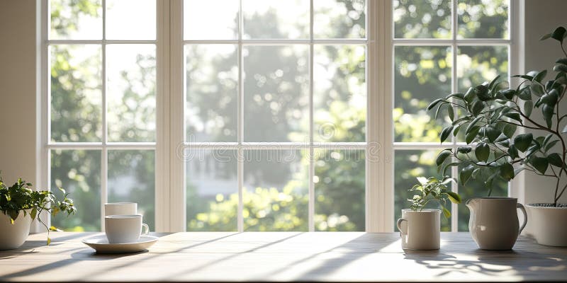 Kitchen Window with Plants and Sunlight: Breakfast Table and Natural ...