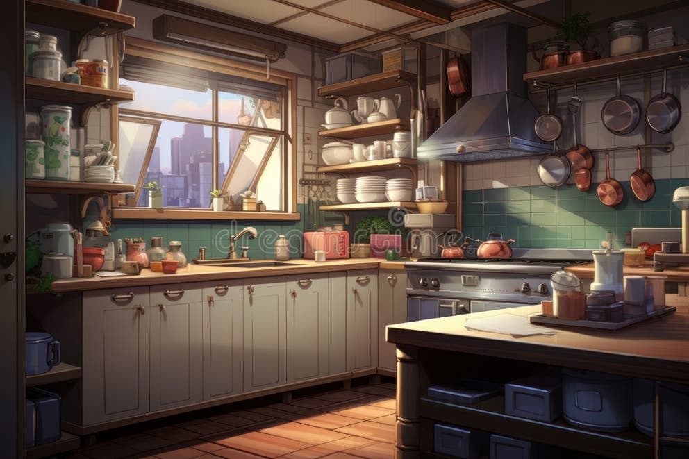 Kitchen Windows Anime Visual Novel Game. Generate Ai Stock Illustration ...