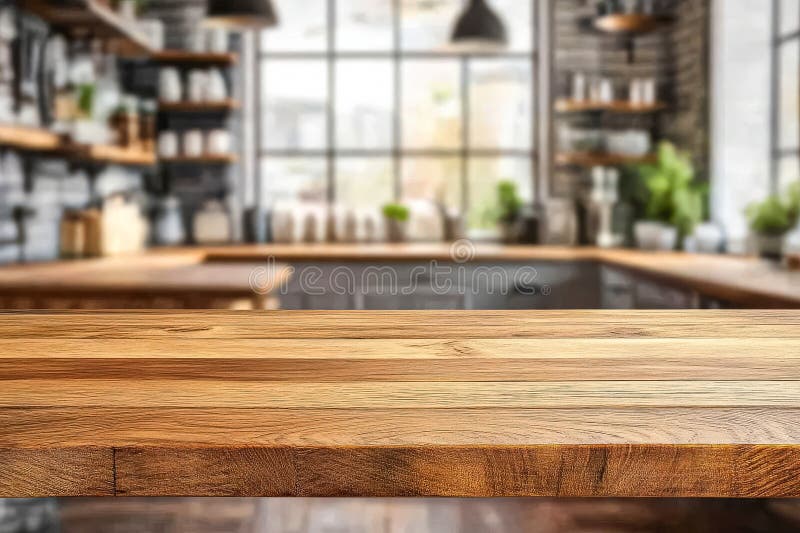 Kitchen with a Wooden Countertop and a Window. Stock Image - Image of ...