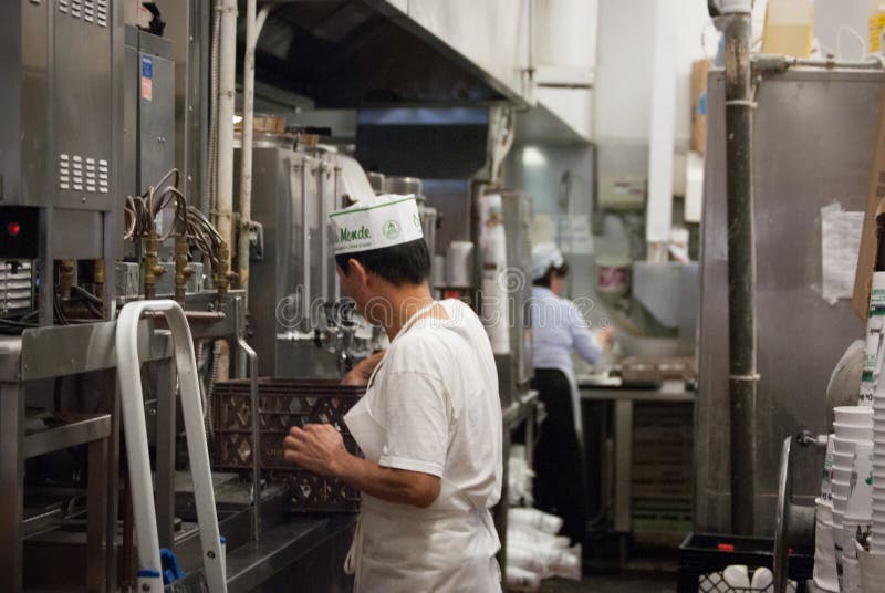 Kitchen Worker Washing Up in Restaurant Kitchen Stock Image - Image of ...