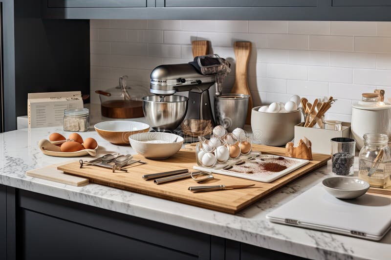 Kitchen Workstation, with Tools and Ingredients for Baking Cookies and ...