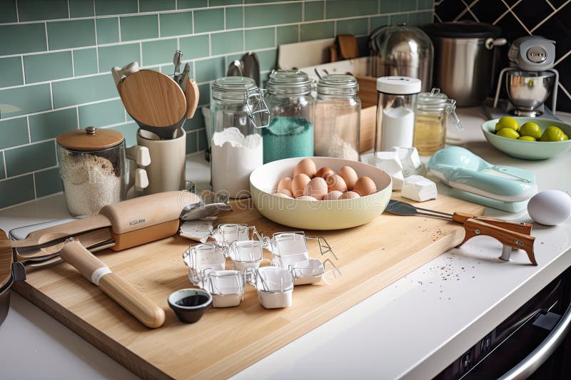 Kitchen Workstation, with Tools and Ingredients for Baking Cookies and ...