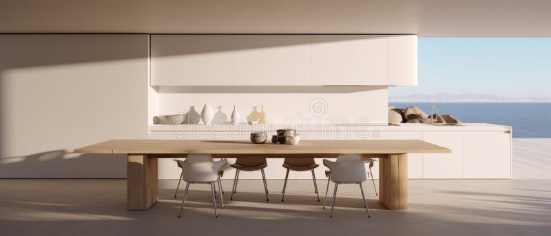 Kitchenroom with Dining Table Set and Ocean View in Sunrise or Sunset ...