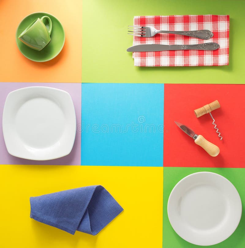 Kitchenware at Colorful Background Stock Photo - Image of kitchen ...