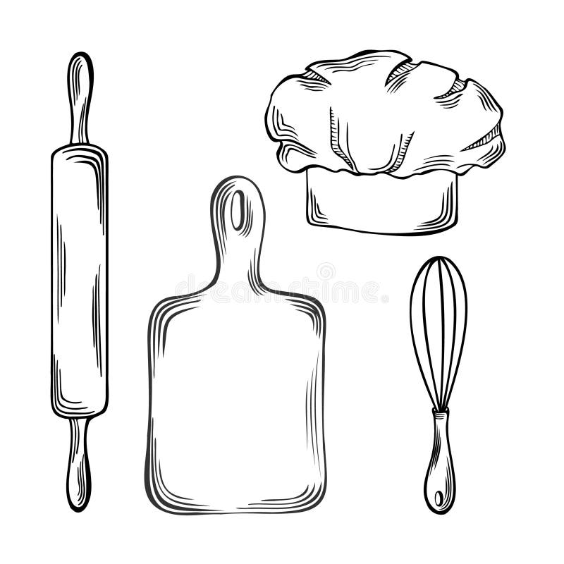 Kitchenware, Baking Tools. Set from Chef Hat with Cutting Board ...