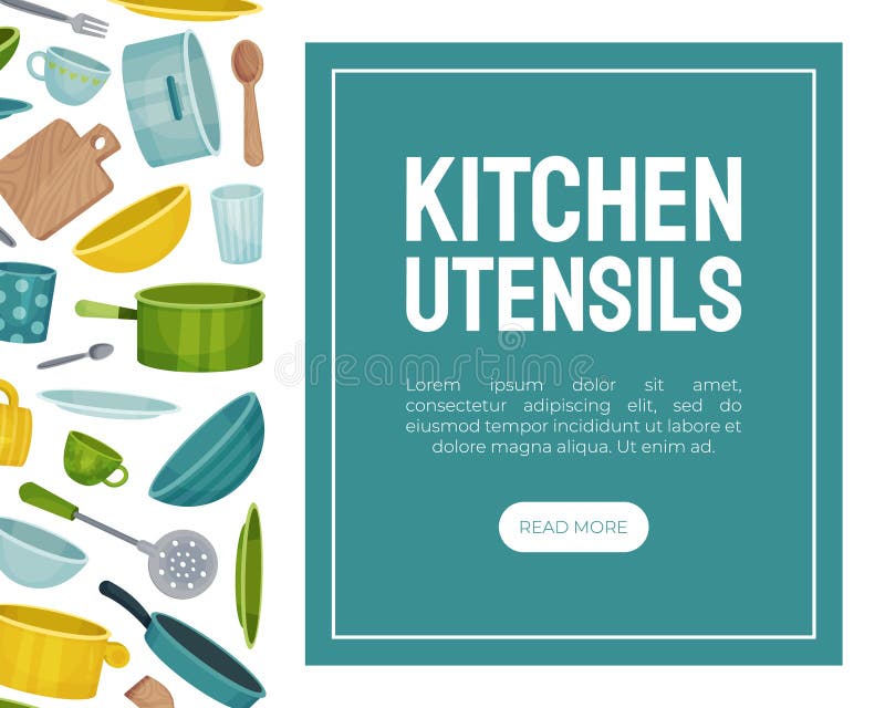 Kitchenware Banner Design with Tools and Utensils Vector Template Stock ...