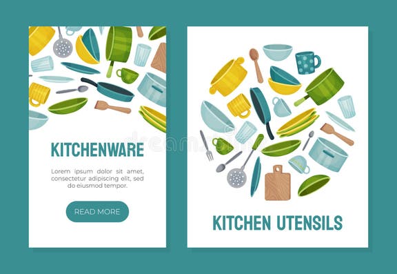 Kitchenware Banner Design with Tools and Utensils Vector Template Stock ...