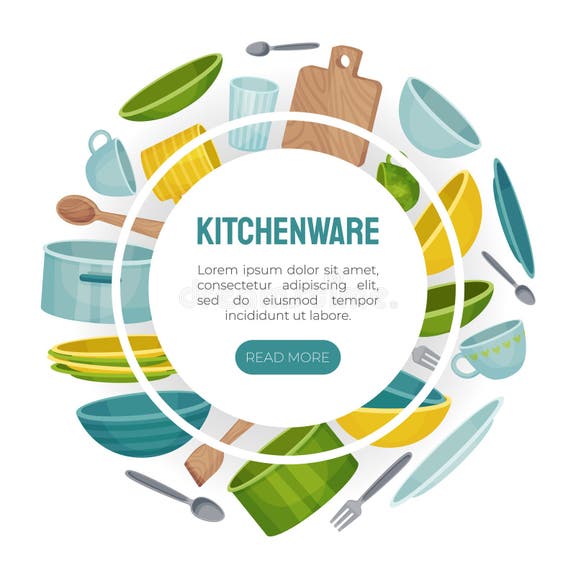 Kitchenware Banner Design with Tools and Utensils Vector Template Stock ...